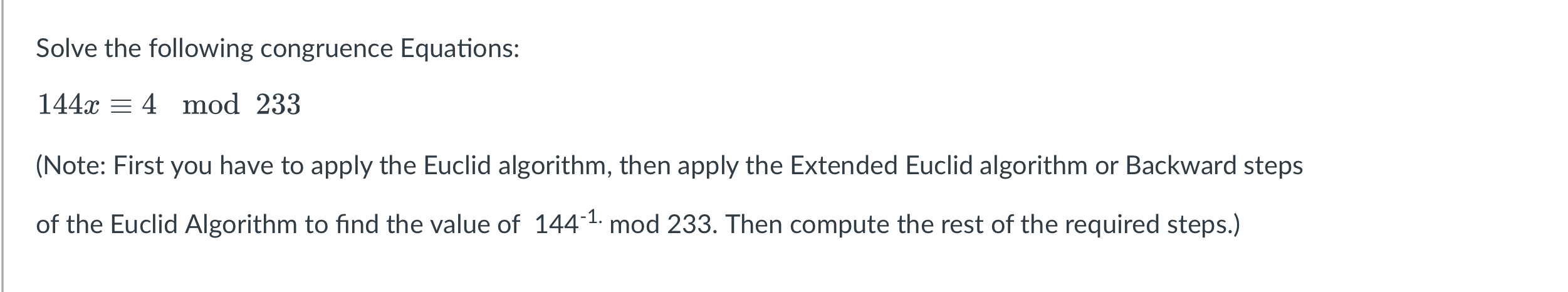 Solved Solve the following congruence Equations: | Chegg.com