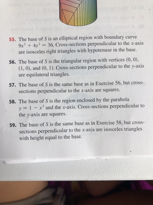 Solved 55. The base of S is an elliptical region with | Chegg.com