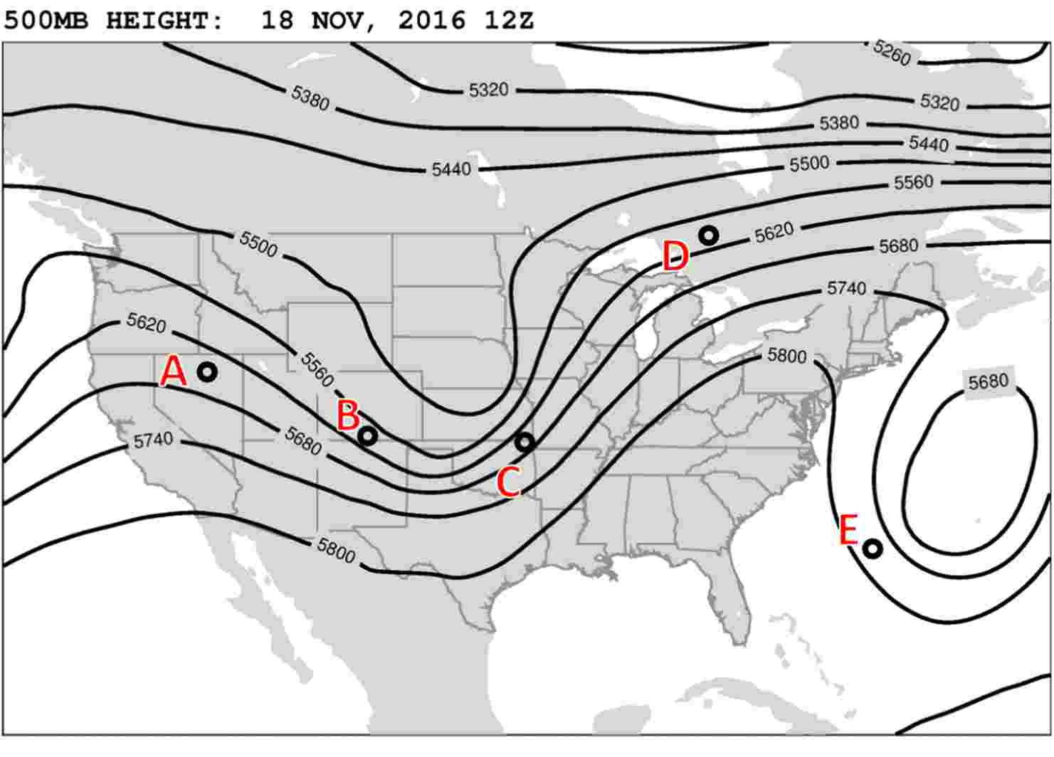 Solved a. ﻿On the 500mb height map, label trough axes | Chegg.com