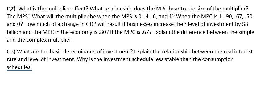 Solved Q2) What is the multiplier effect? What relationship | Chegg.com