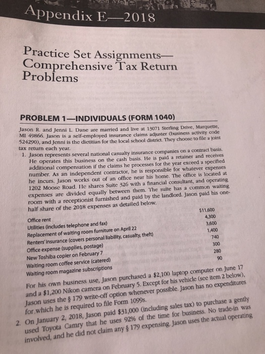 Solved Appendix E-2018 Practice Set Assignments- | Chegg.com
