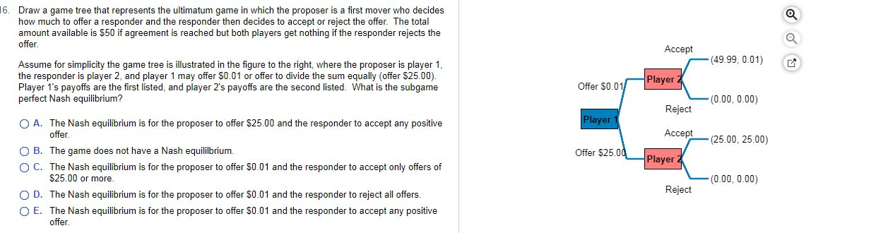 16. Draw a game tree that represents the ultimatum | Chegg.com
