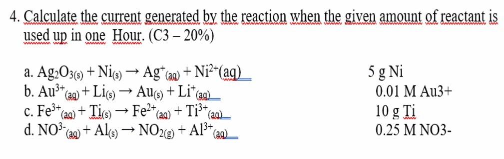 Solved 4. Calculate the current generated by the reaction | Chegg.com