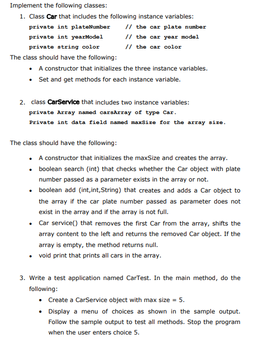 Solved Implement the following classes: 1. Class Car that | Chegg.com