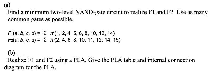 Solved Find A Minimum Two Level Nand Gate Circuit To Realize 