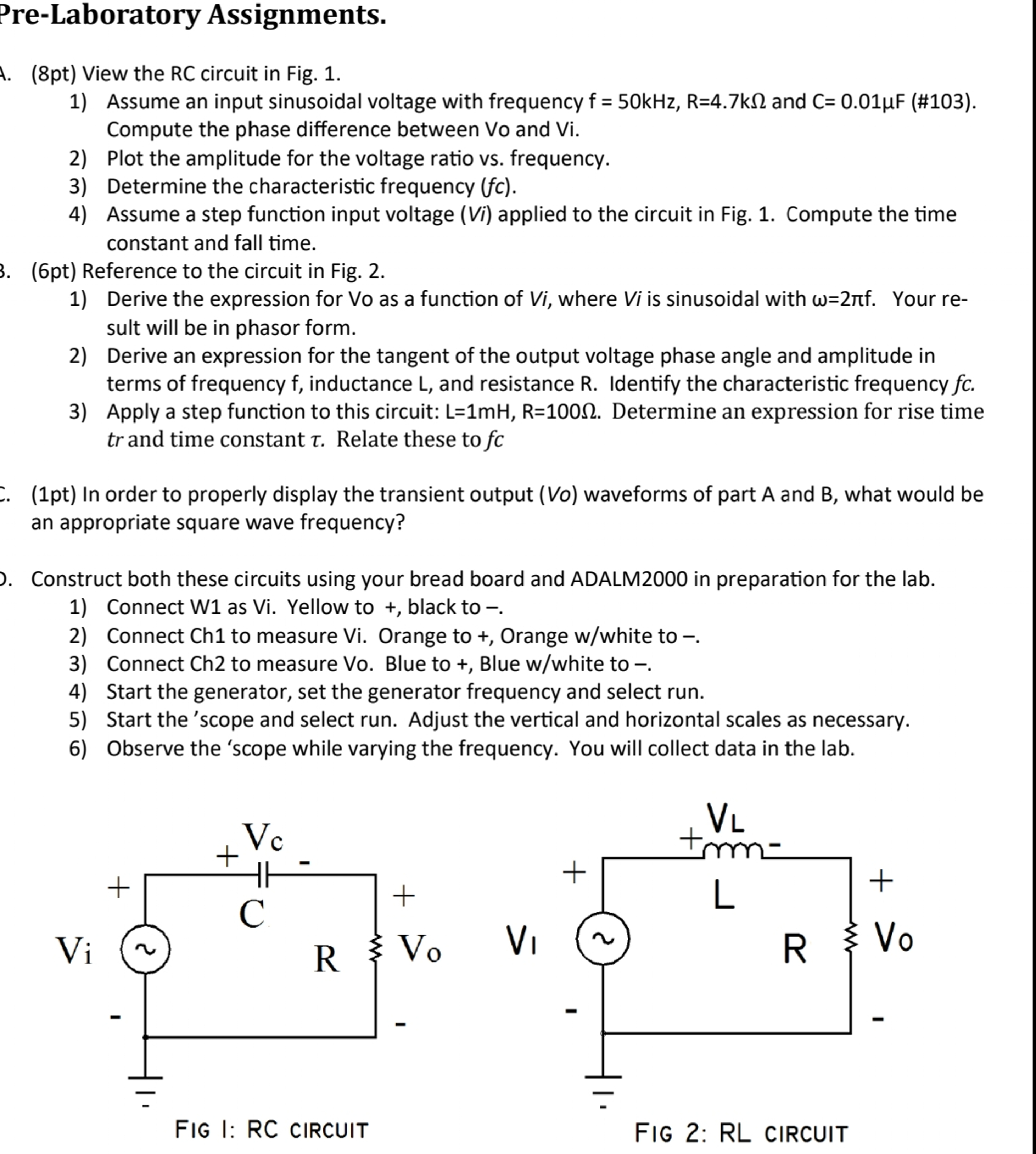 Pre-Laboratory Assignments.(8pt) ﻿View the RC circuit | Chegg.com