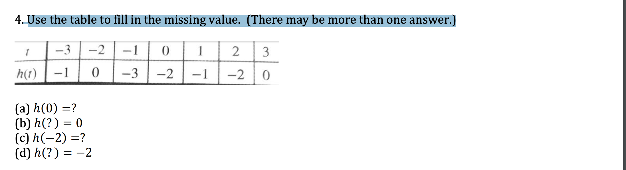 Solved Use the table to fill in the missing value. (There | Chegg.com
