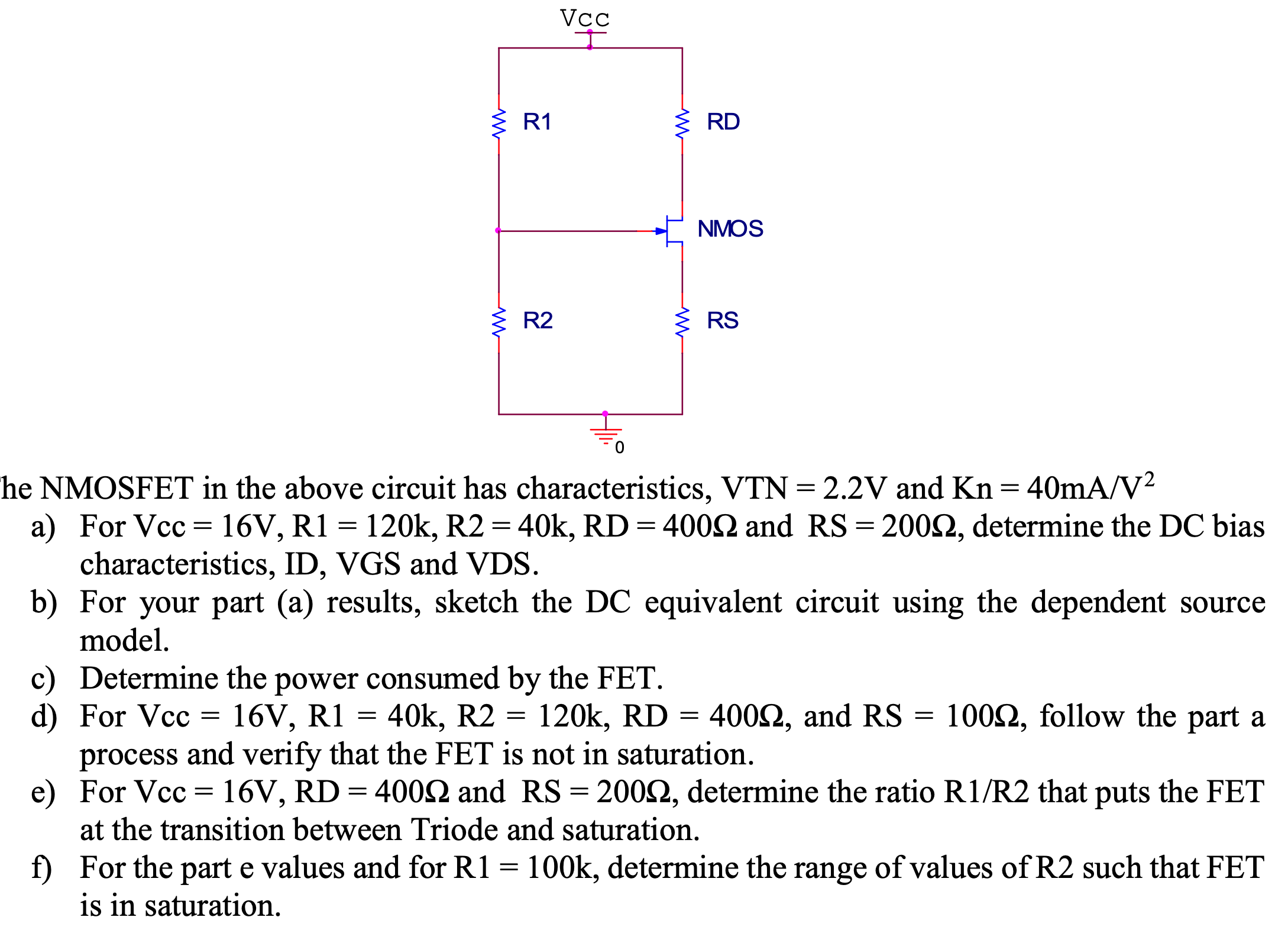 Solved he NMOSFET in the above circuit has characteristics, | Chegg.com