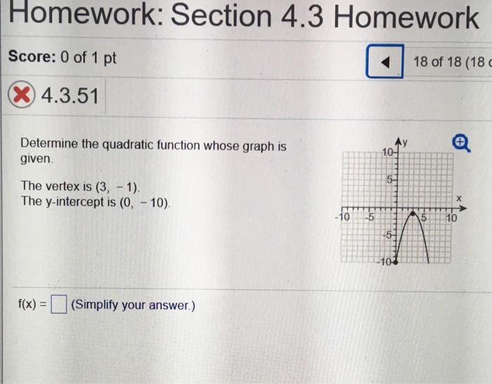 Solved Determine The Quadratic Function Whose Graph Is