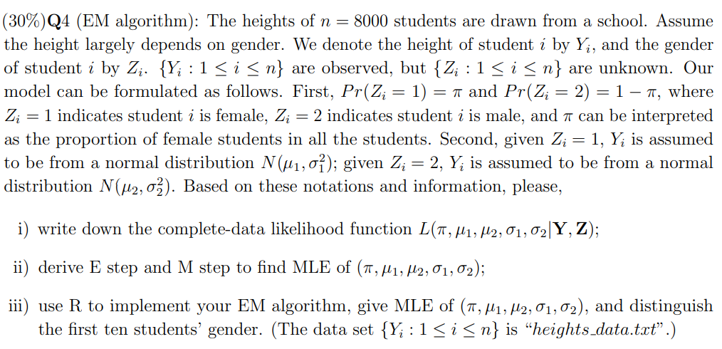 Solved (30\%)Q4 (EM algorithm): The heights of n=8000 | Chegg.com