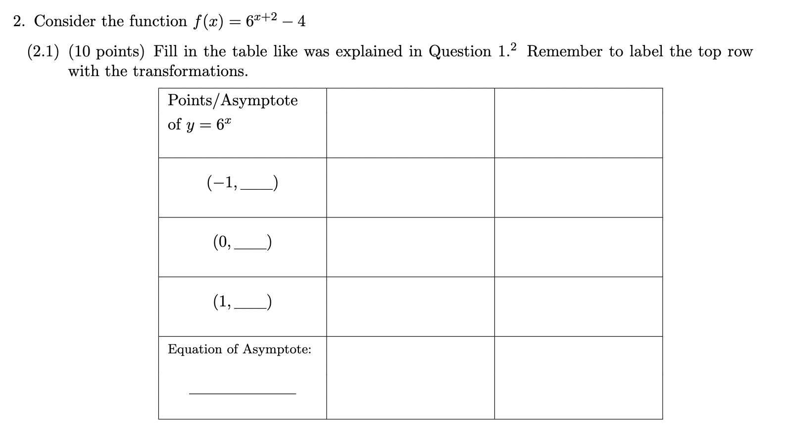Solved 2. Consider the function f(x)=6x+2−4 (2.1) (10 | Chegg.com