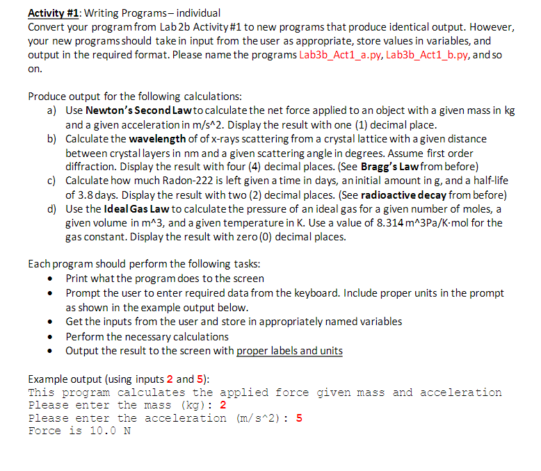 Solved Activity #1: Writing Programs-individual Convert your | Chegg.com