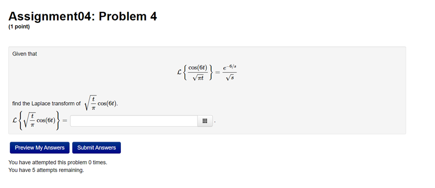 Solved Assignment04: Problem 4 (1 point) Given that cos(6)} | Chegg.com