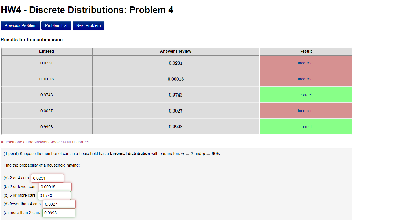 Solved HW4 - Discrete Distributions: Problem 4 Previous | Chegg.com Solved HW4 - Discrete Distributions: Problem 4 Previous | Chegg.com