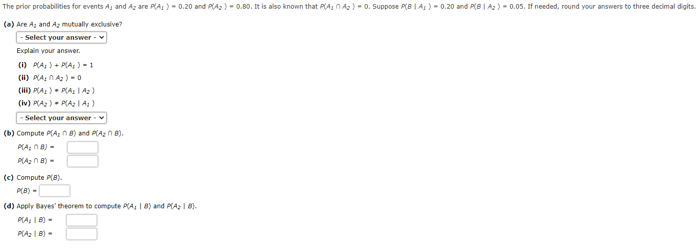 Solved (a) Are A1 and A2 mutually exclusive? Explain your | Chegg.com