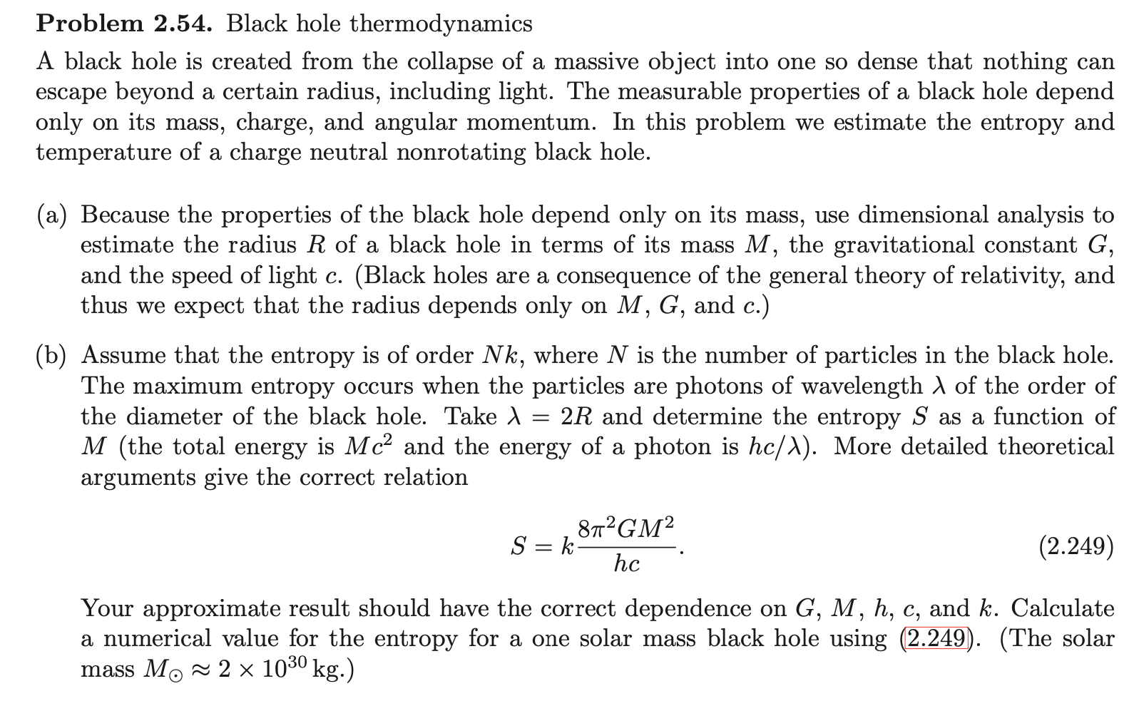 Solved Problem 2.54. Black hole thermodynamics A black hole | Chegg.com
