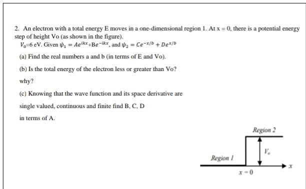 Solved 2 An Electron With A Total Energy E Moves In A