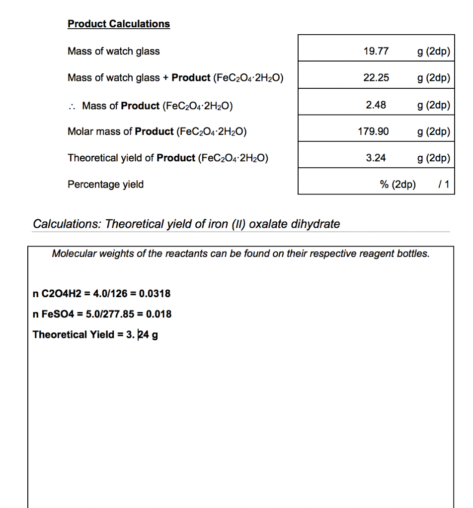 Solved Need help with percentage and theoretical yield | Chegg.com