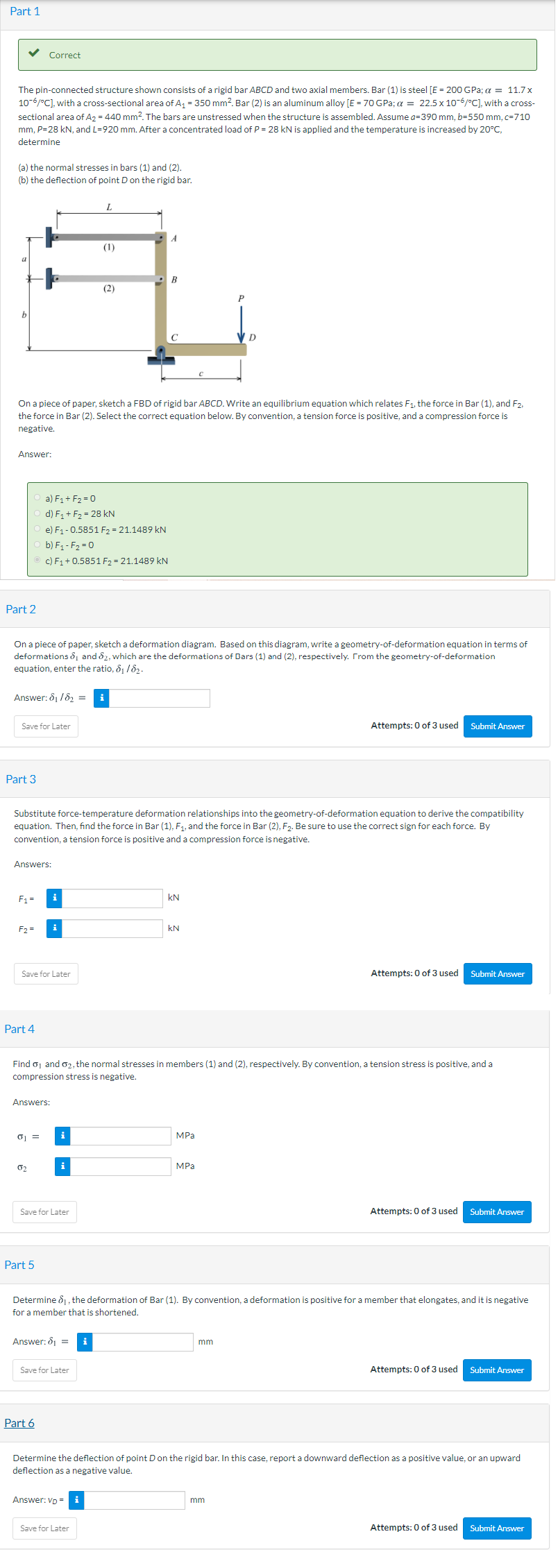 Solved Part 1 Correct The pin-connected structure shown | Chegg.com