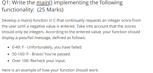 Solved Q1: Write the main() implementing the following | Chegg.com