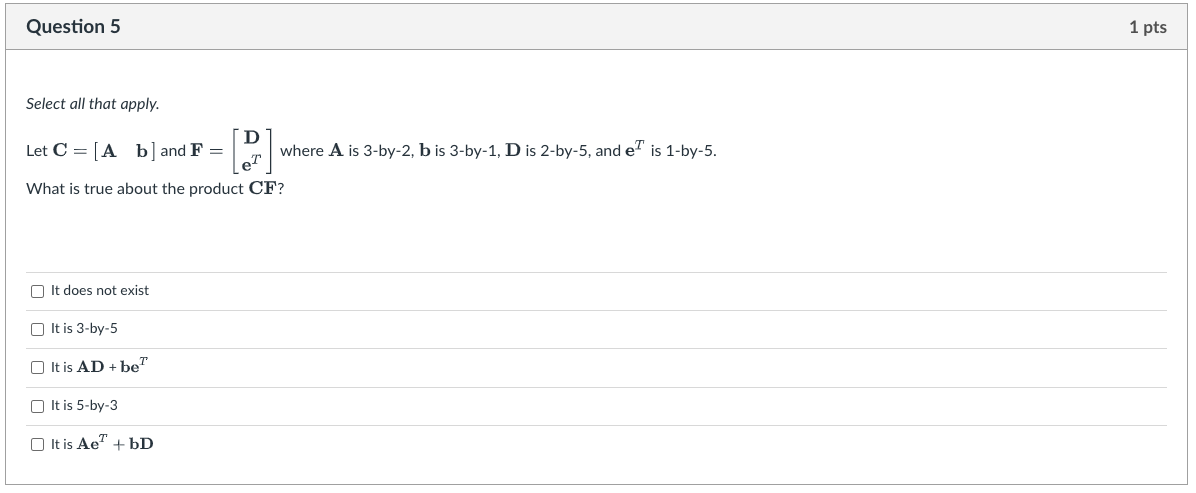Solved Question 5Select all that apply.Let C=[Ab] ﻿and | Chegg.com