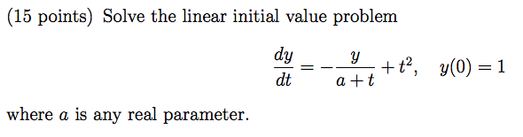 Solved (15 points) Solve the linear initial value problem у | Chegg.com