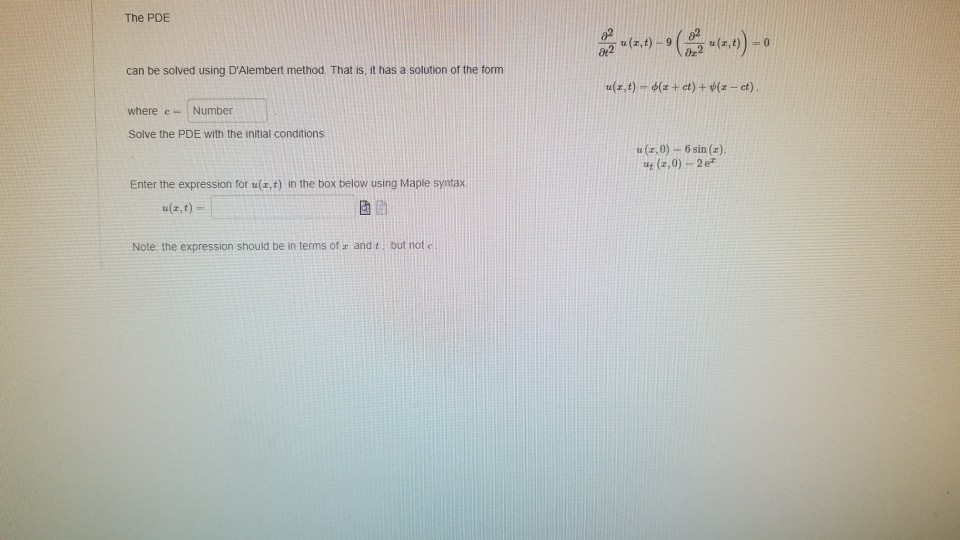 Solved The PDE at2 0.2 can be solved using D'Alembert | Chegg.com