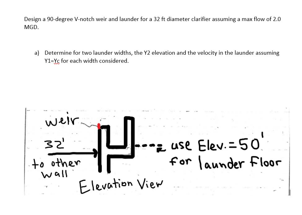 Design a 90-degree V-notch weir and launder for a 32 | Chegg.com