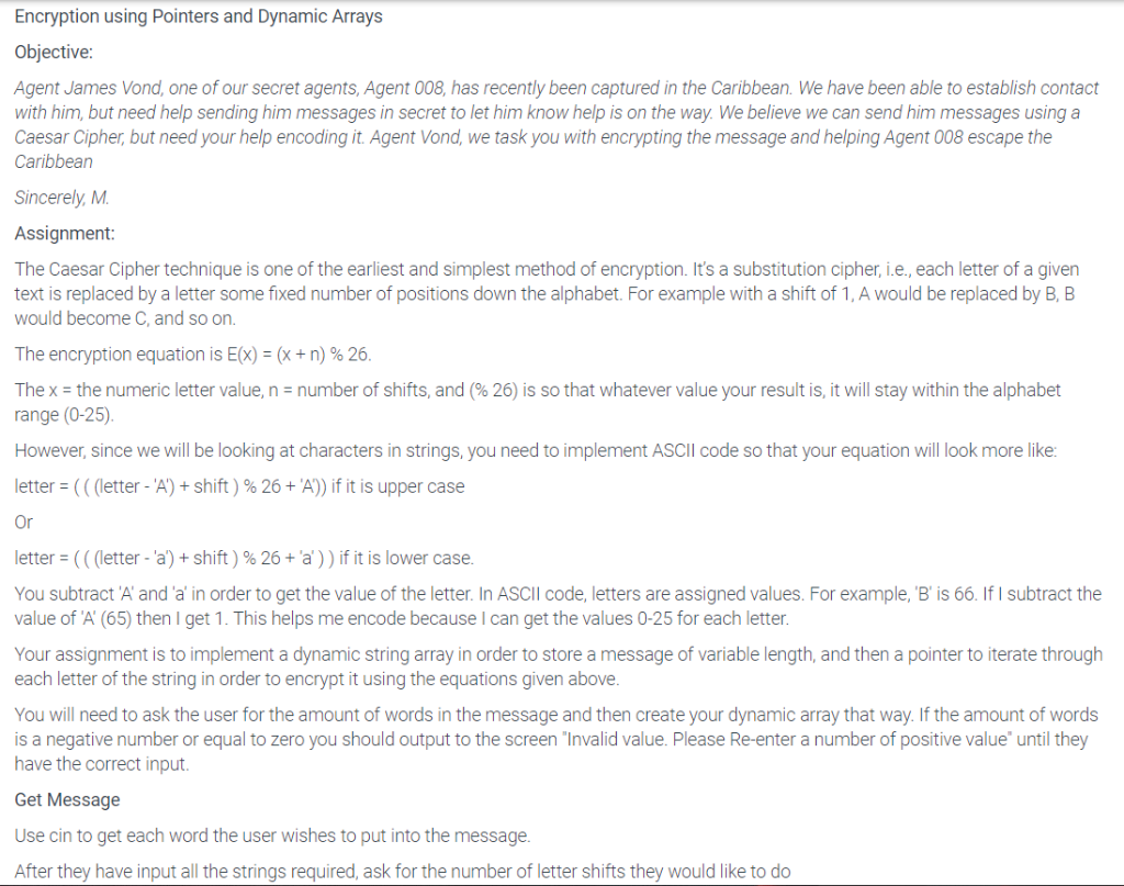 Solved Encryption using Pointers and Dynamic Arrays | Chegg.com