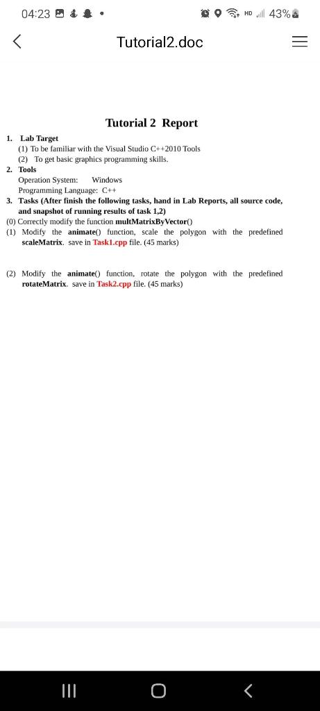 04:23 &. O HD wall 43% & Tutorial2.doc Tutorial 2 | Chegg.com