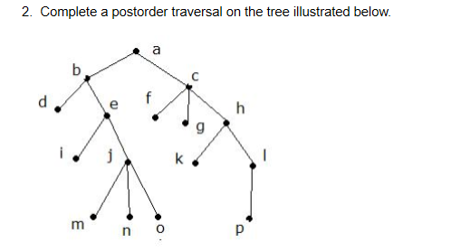 Solved 2. Complete a postorder traversal on the tree | Chegg.com