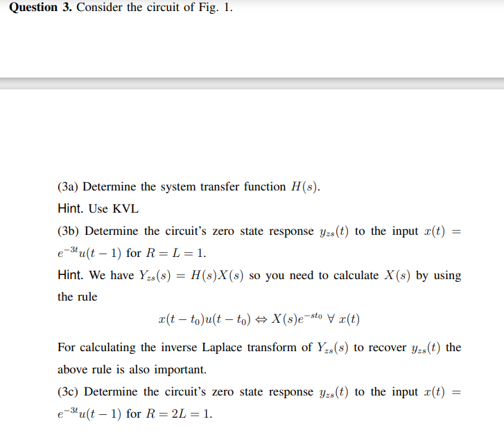 Solved Question 3. Consider the circuit of Fig. 1. (3a) | Chegg.com