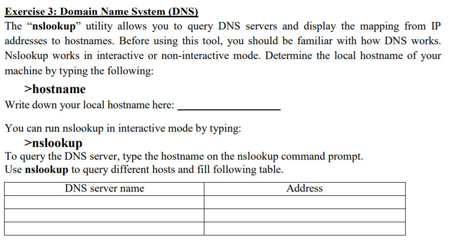 Solved Exercise 3: Domain Name System DNS) The "nslookup" | Chegg.com