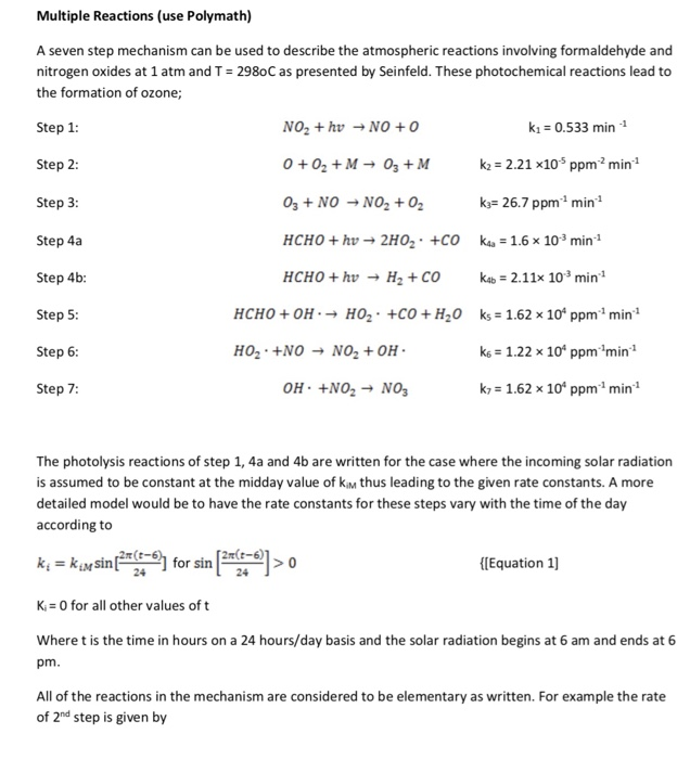 Multiple Reactions (use Polymath) A seven step | Chegg.com
