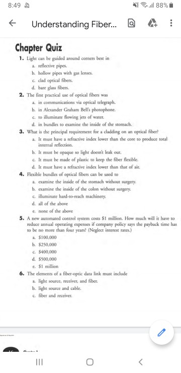 Solved ll 88% 8:49 Understanding Fiber.. Chapter Quiz 1. | Chegg.com
