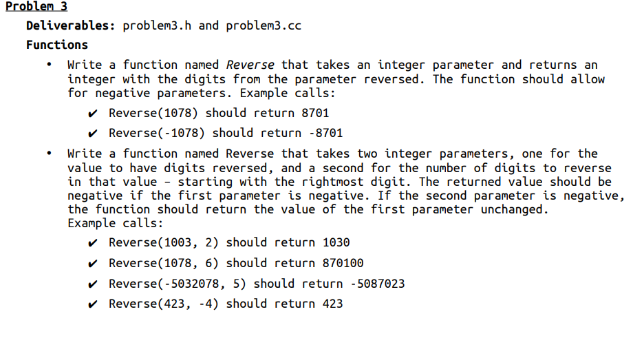 Solved Deliverables: problem3.h and problem3.cc Functions - | Chegg.com