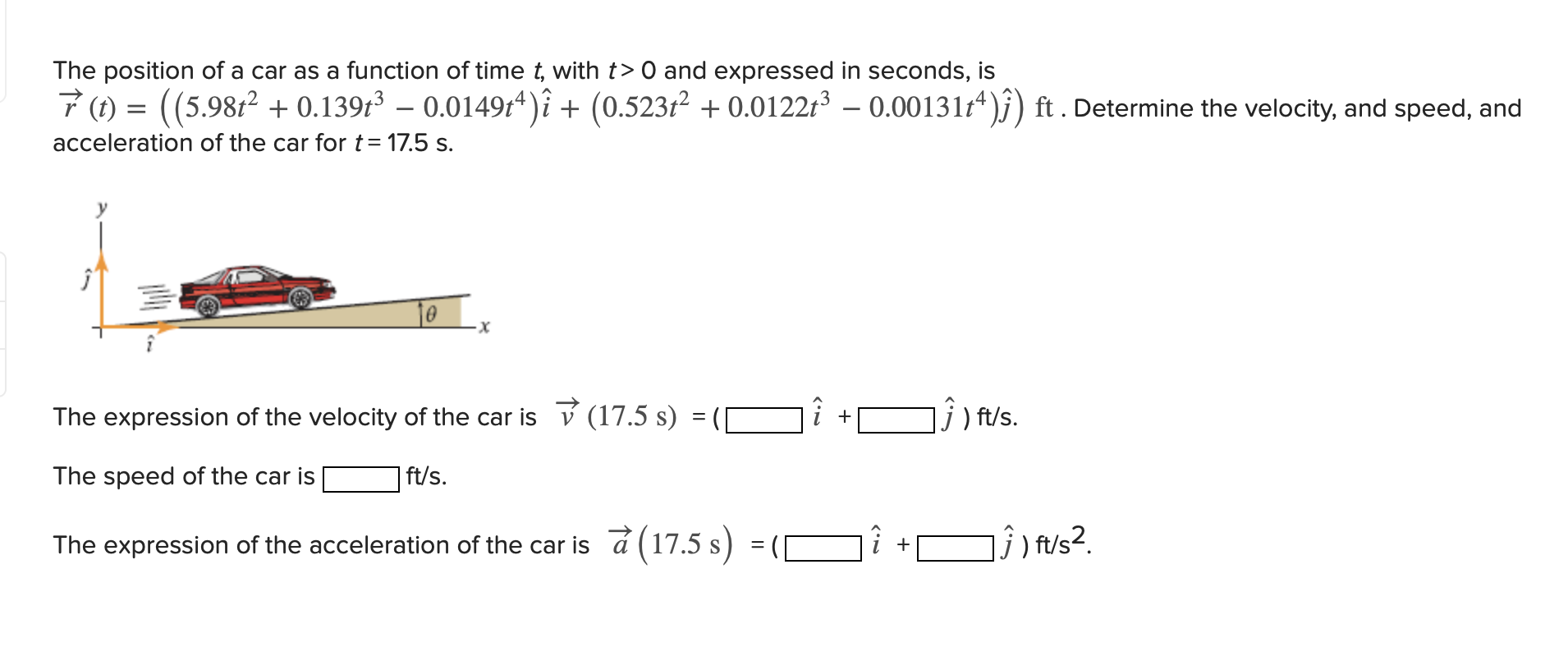 Solved The position of a car as a function of time t, with | Chegg.com
