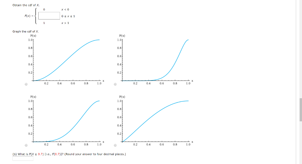 Solved Obtain the odf of X. 0 40 Osxs 1 1 x 21 Graph the cdf | Chegg.com