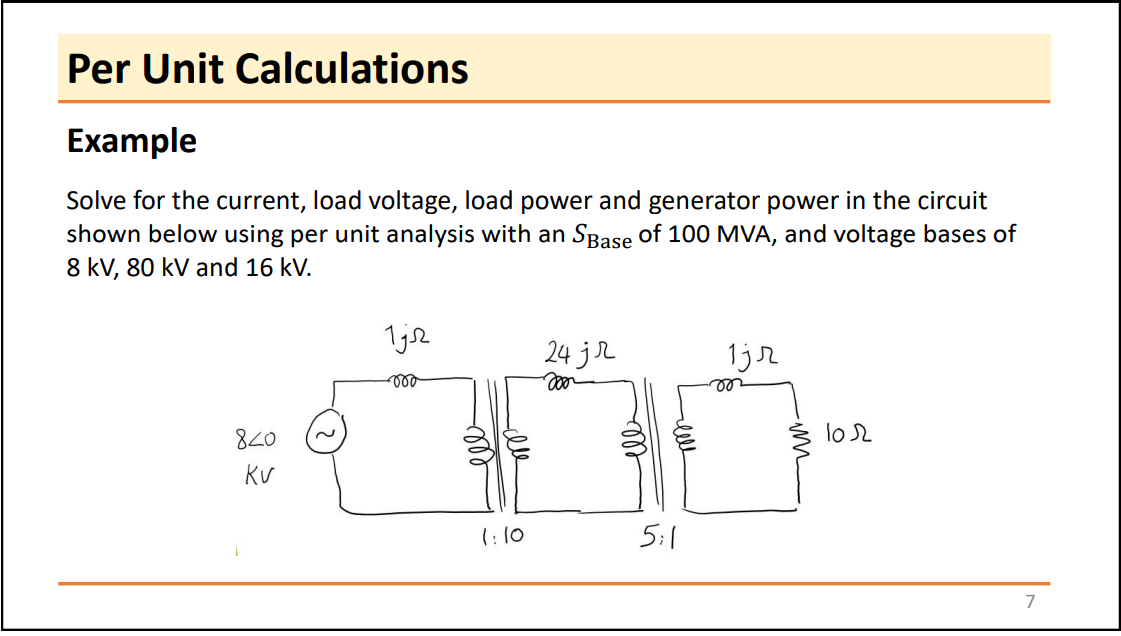Solved Per Unit Calculations Example Solve for the current, | Chegg.com
