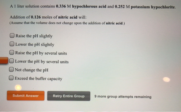 Solved A 1 liter solution contains 0.336 M hypochlorous acid | Chegg.com