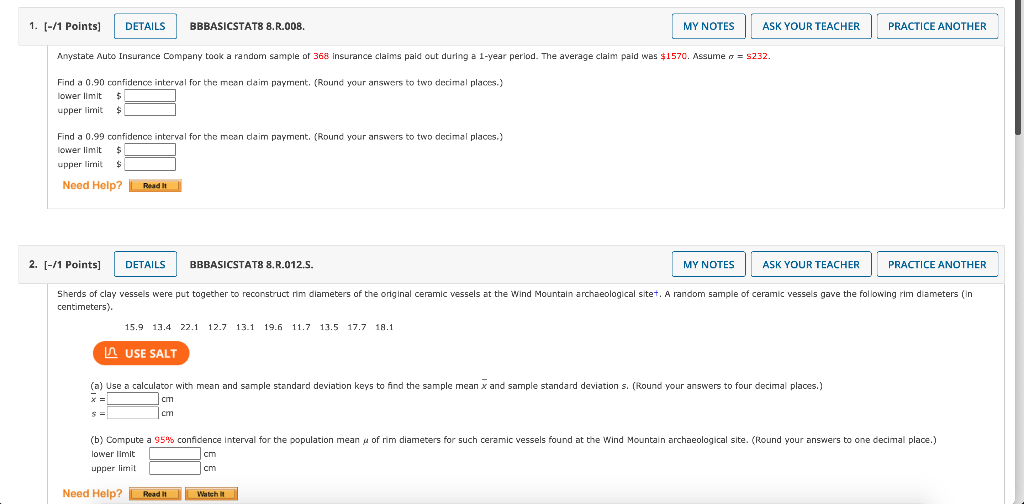 Solved 1. (-/1 Points] DETAILS BBBASICSTAT8 8.R.008, MY | Chegg.com
