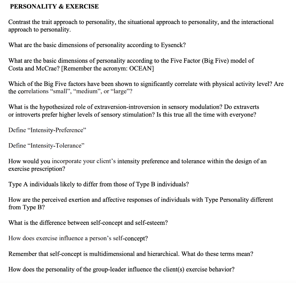 Solved PERSONALITY \& EXERCISE Contrast the trait approach | Chegg.com