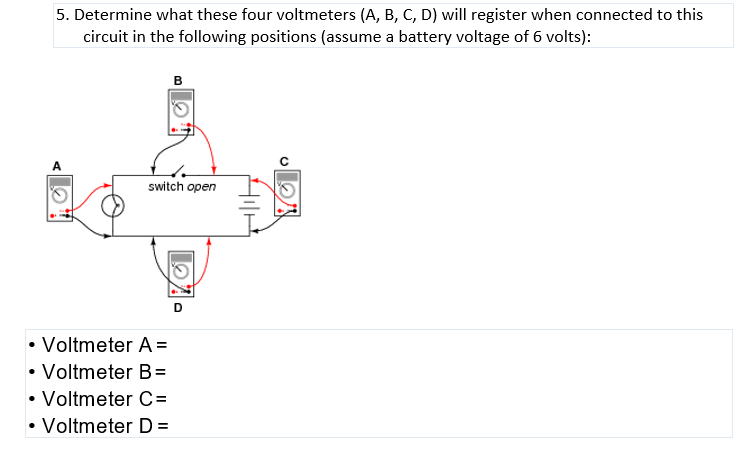 Solved 5. Determine what these four voltmeters (A, B, C, D) | Chegg.com