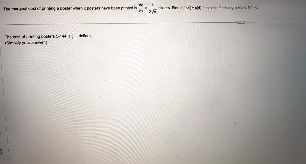 Solved The marginal cost of printing a poster when x posters | Chegg.com