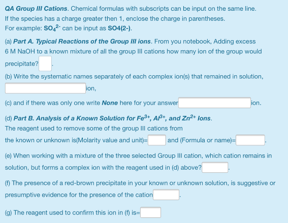 Solved QA Group III Cations. Chemical formulas with | Chegg.com