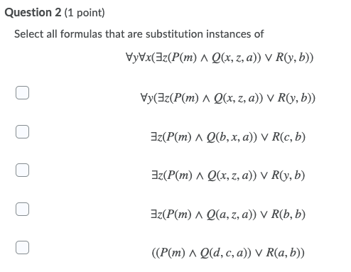 Solved Question 2 (1 point) Select all formulas that are | Chegg.com