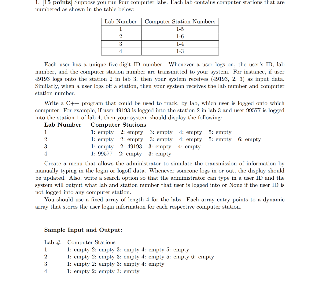 Solved C++ program that could be used to track, by lab, who | Chegg.com