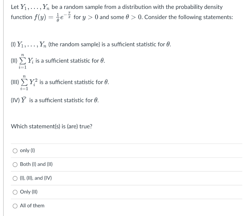 Solved Let Y1,...,Yn be a random sample from a distribution | Chegg.com