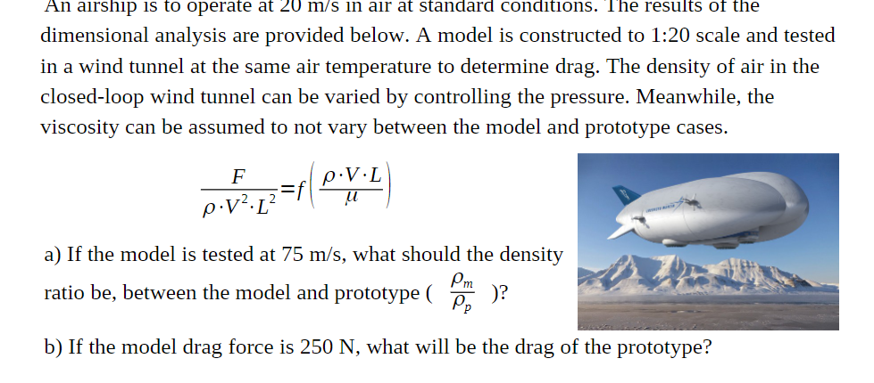 Solved An airship is to operate at 20 m/s in alr at standard | Chegg.com