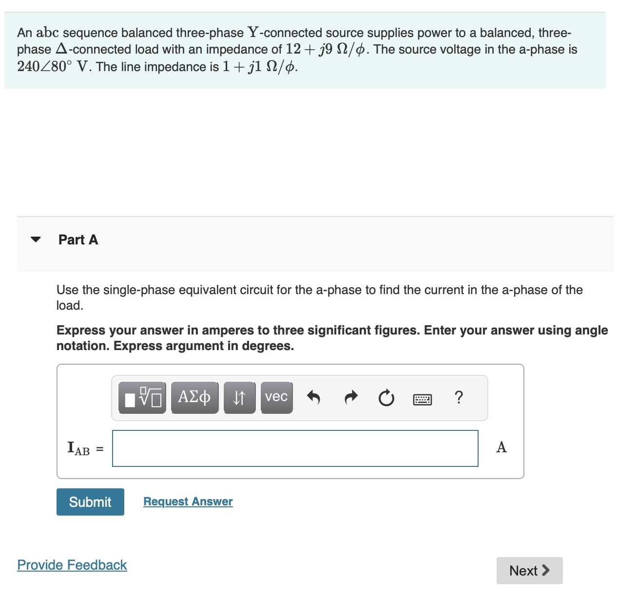 Solved An abc ﻿sequence balanced three-phase Y-connected | Chegg.com